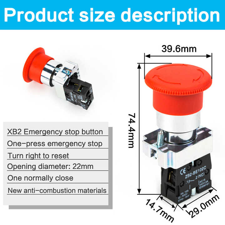 Emergency Stop Self-Locking Red Mushroom Head Push Button Switch