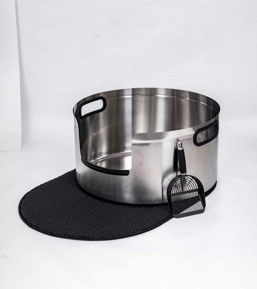 304 Stainless Steel Cat Litter Box Kit, Odor-Proof High-Wall Round Pan ...