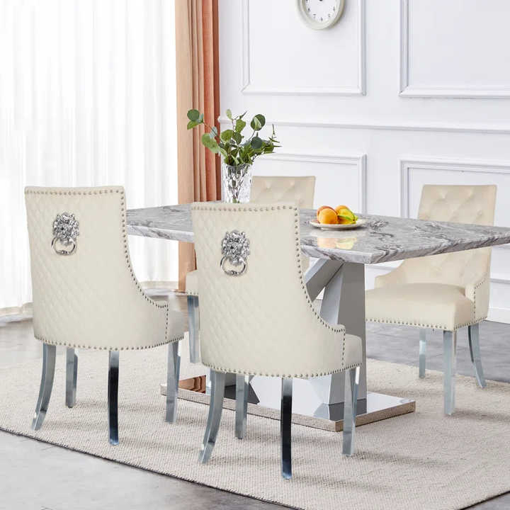 Modern Button Tufted Dining Chairs with Lion Head Pull Ring and ...