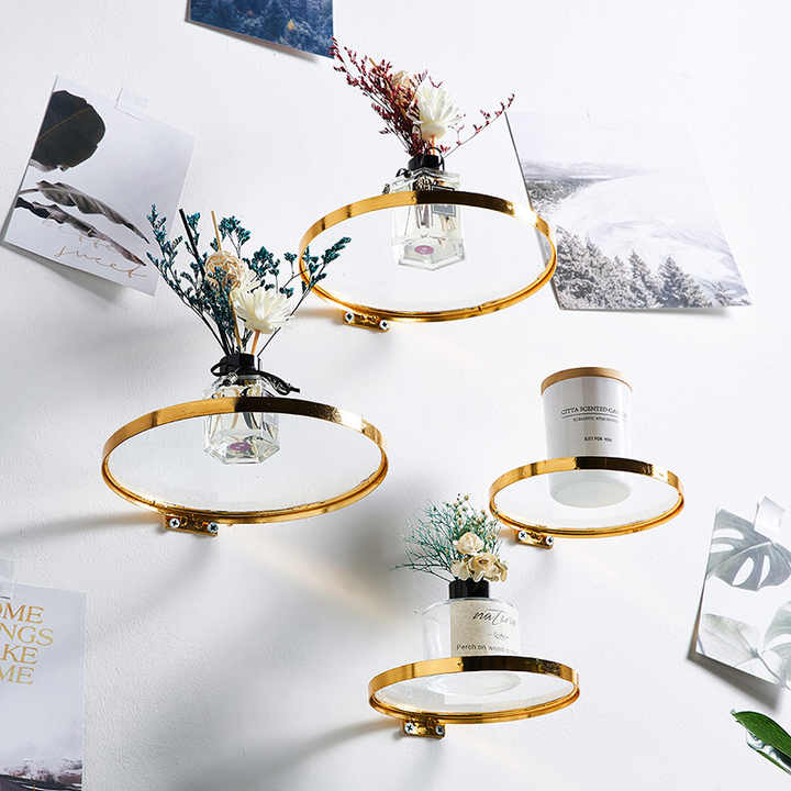 Modern Luxury Gold Wall Rack Interior Frame Art Hanging Metal Glass ...
