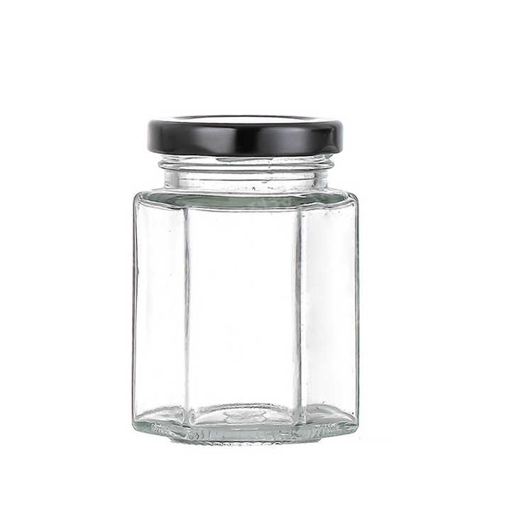 100ml 180ml 280ml 380ml Wholesale Hexagonal Food Storage Jar Honey Jam Glass Jar with Metal Lid ...