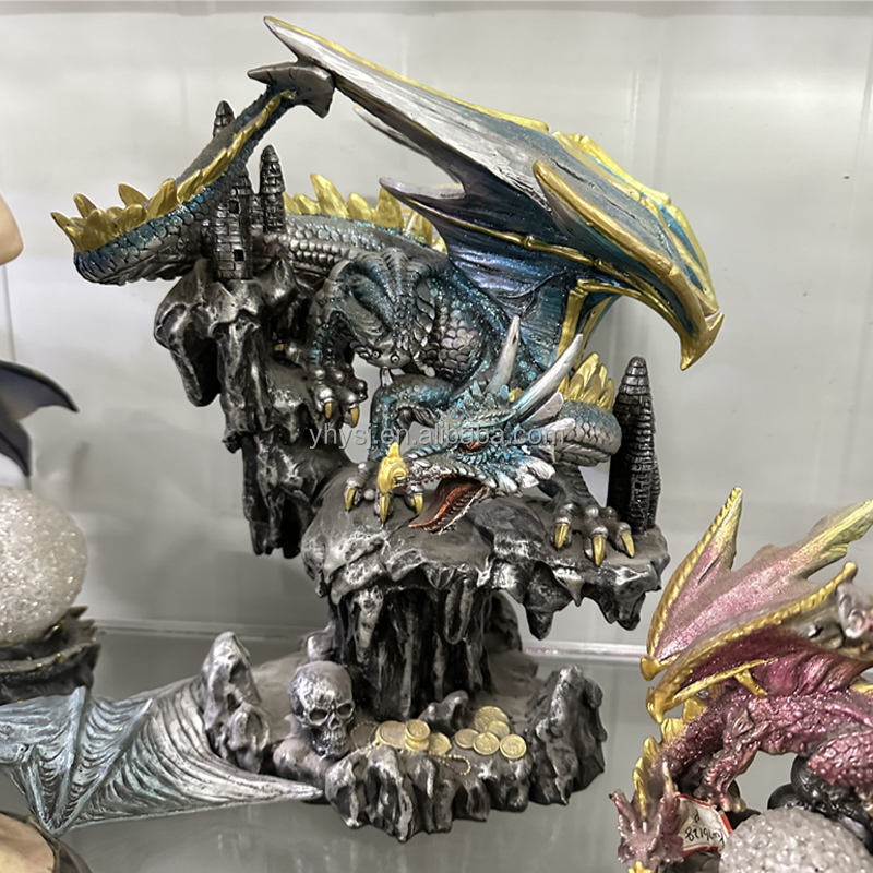 Skeleton Dragon Statue Medieval Mythical Dragon Knife Figurine Resin ...
