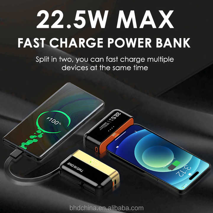 New Invention 2025 10000mah 22.5W 2 in 1 Digital Display Phone Charger Outdoor Super Fast ...