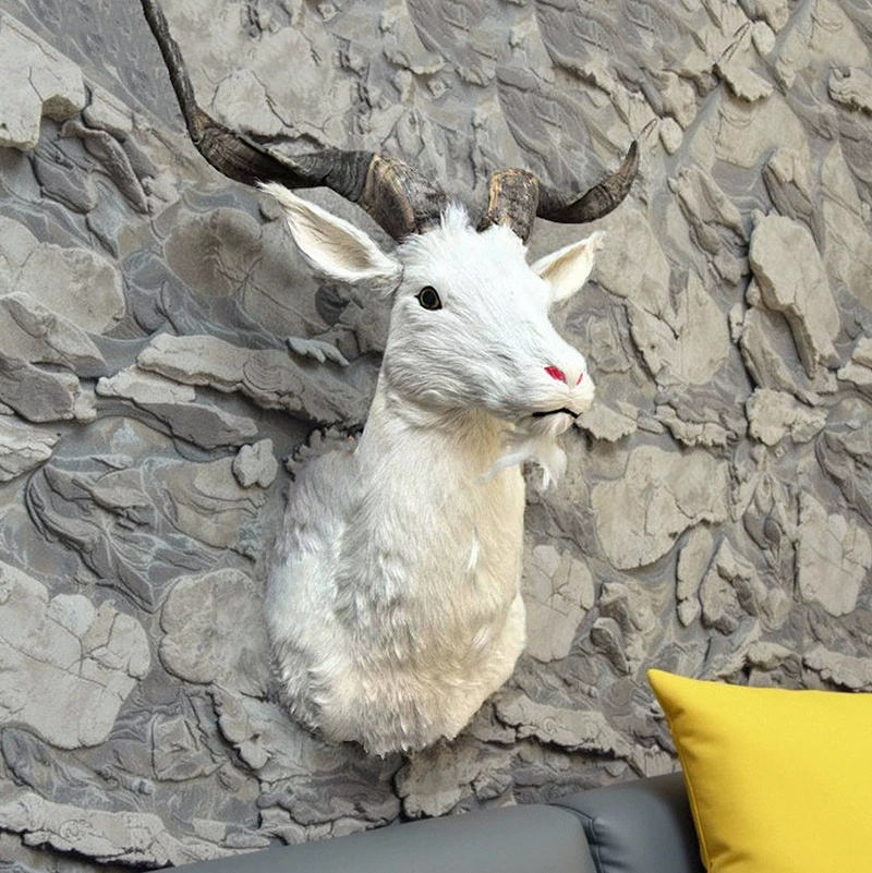 Modern Retro Artificial Plush Fur Goat Head Pendant Home Wall ...