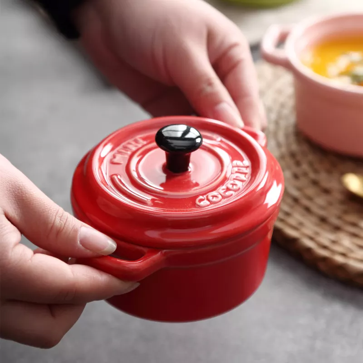 Ceramic Soup Pot 12cm - Colorful Round Casserole with Lid, Eco-Friendly ...