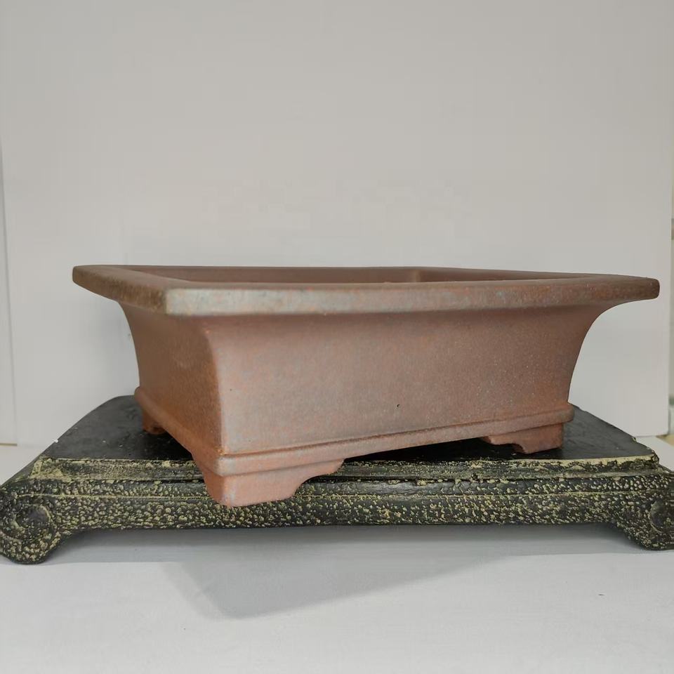 Wide-mouthed Rectangle Shape Gold Clay Bonsai Pot with Wood Fired Style ...