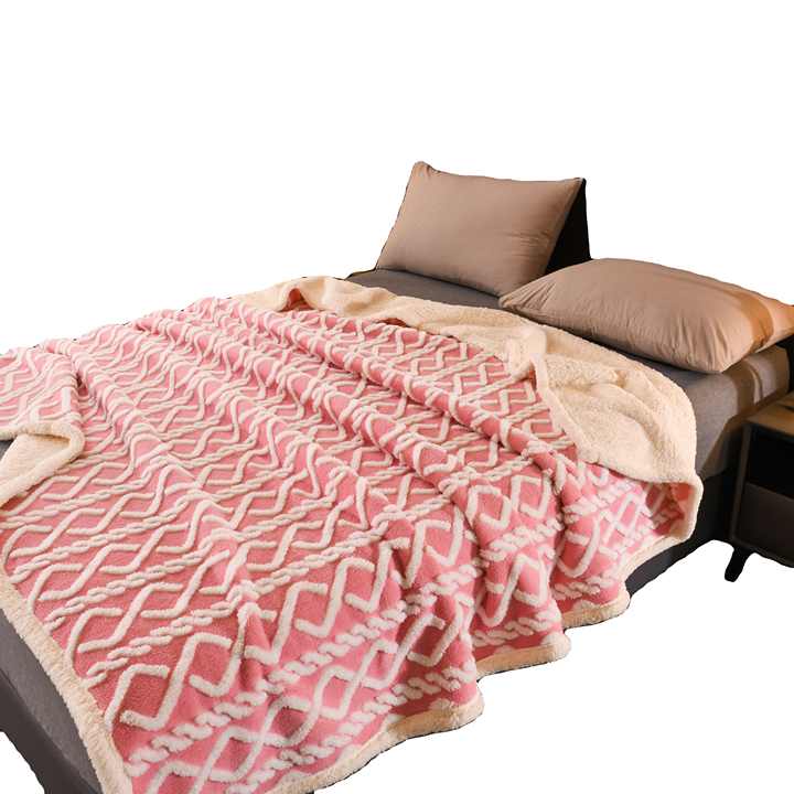 2 tone Soft and warm plaid jacquard flannel blanket melange sherpa ...