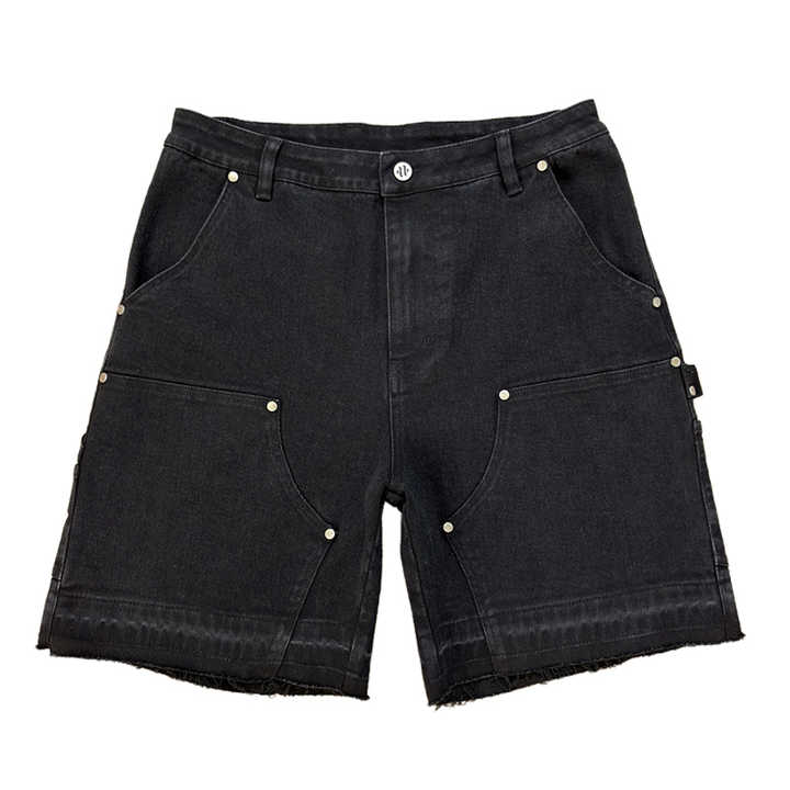 Shop Topshow Jean Shorts - Custom Logo Double Knee Black Denim