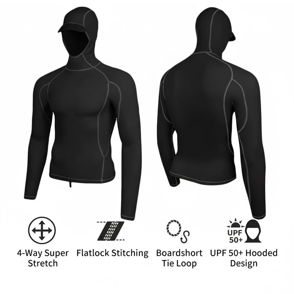 Custom Long Sleeve Hooded Rashguard UPF 50+ Sun Protection Water Sports ...
