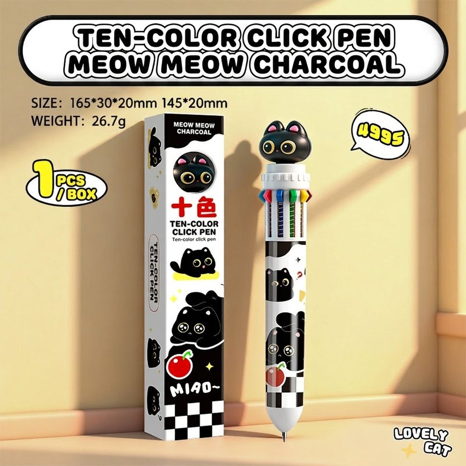 Cute Cartoon 10-Color Ballpoint Pen - Kawaii Multi-color Press Pen for ...