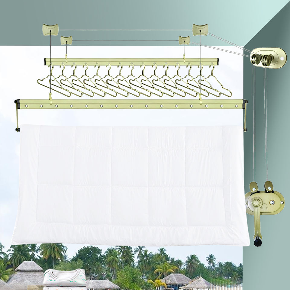 Multifunctional Manual Aluminium Clothes Rack with Hanging Rod and ...