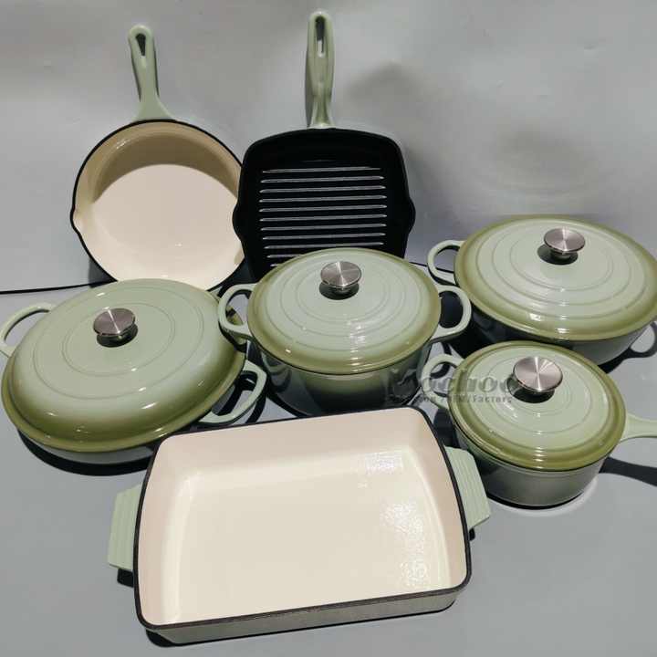 High Quality Enamel Cast Iron Non Stick Cookware Set 7 Pieces Roasting ...