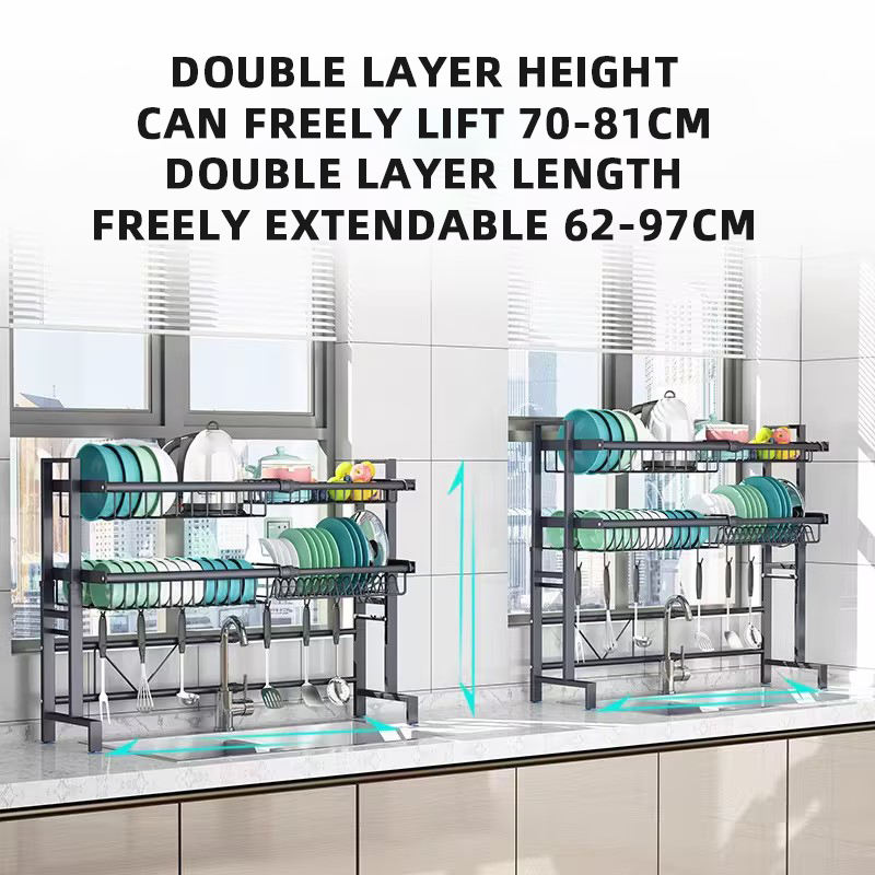 Ultra Practical Retractable Lift Double Layer Large Dish Rack Capacity ...