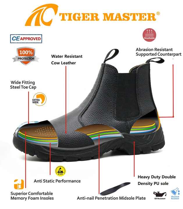 Black Oil Slip Resistant Pu Sole Middle Cut Prevent Puncture Steel Toe ...
