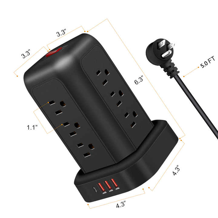US Tower Type Tower Type c Electric 12 Outlet with Usb c Charge Surge ...
