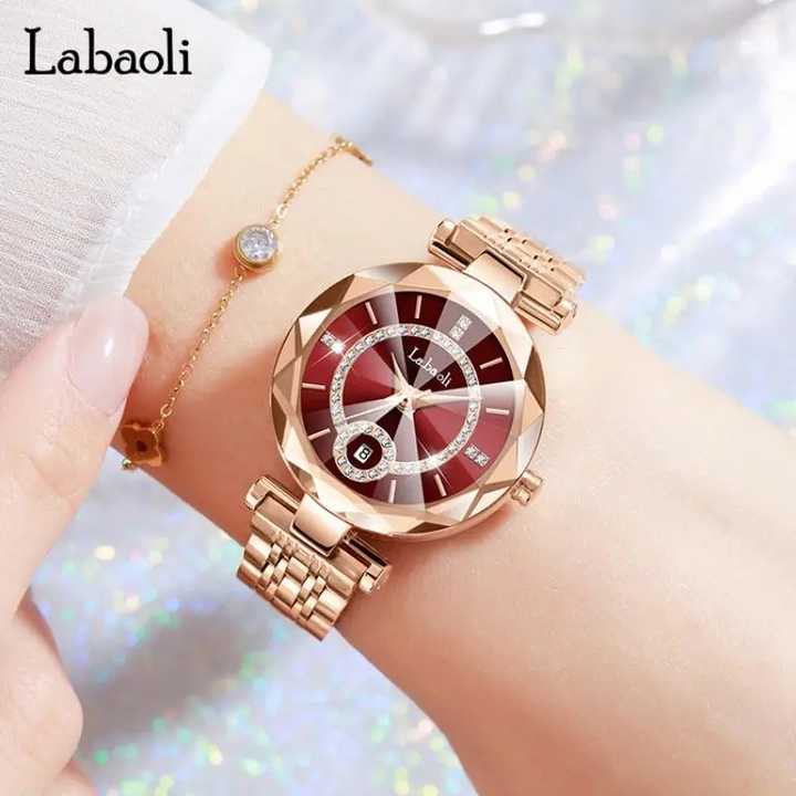 LABAOLI 263 시계 여성용 구리 다크 브라운 디자인 로즈 골드 스틸 석영 손목 시계 바다의 별 방수 숙녀 시계 ...