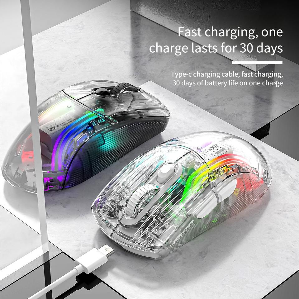 ATTACK SHARK X2 Mouse Transparent Tri-mode 2.4G/BT/Wired PAW3212 ...