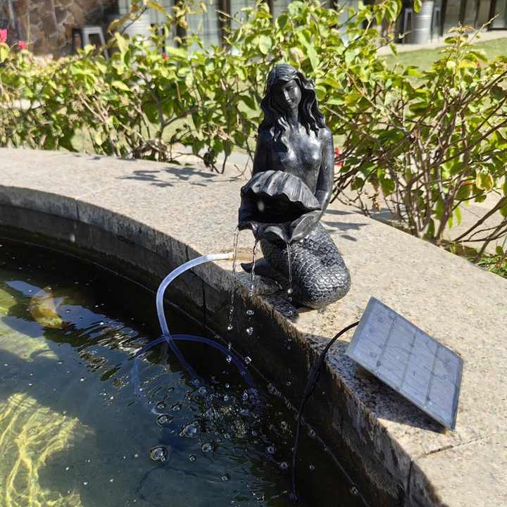 Solar Resin Mermaid Statue Artificial Figurine Outdoor Garden Water ...