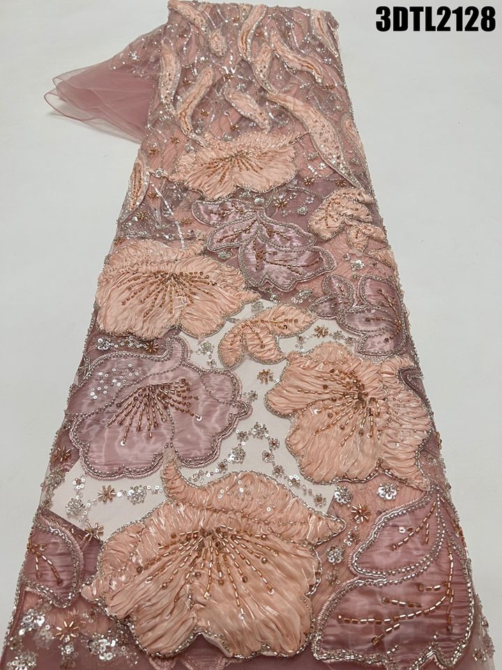 3d Embroidery Fabric Tulle Lace With Flowers Beads Lace Fabric for ...