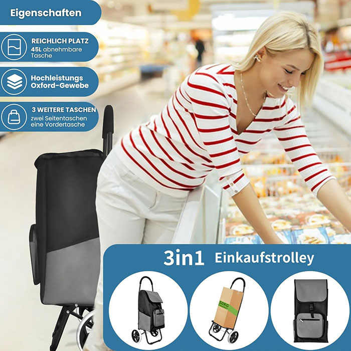 Foldable Shopping Trolley Large Shopping Trolley with Silent Wheels ...