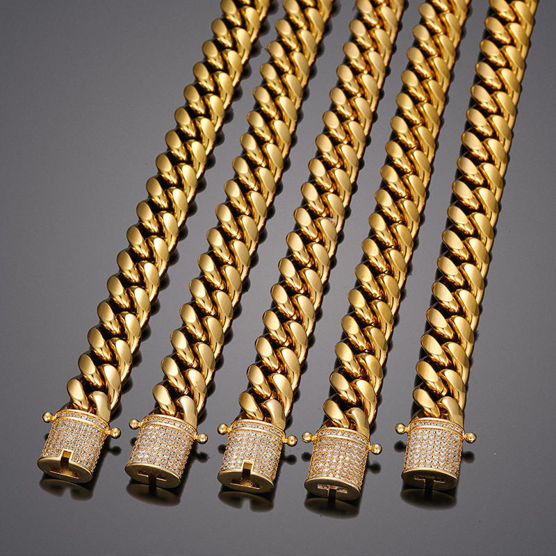 8-14mm Rapper Cuban Link Chain Luxury Stainless Steel 18K PVD Gold ...