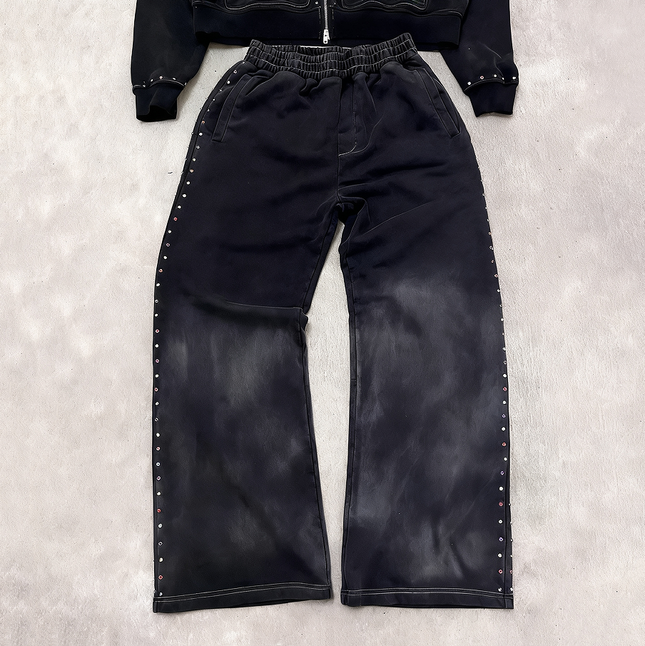 French Terry Sun Faded Men Zip up Tracksuit Fleece Custom Sweatpants ...