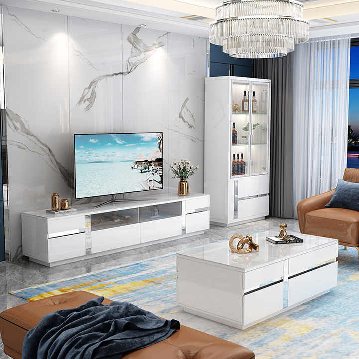 Factory Modern Design Gold and White Tv Cabinet Luxury Home Furniture Wall Unit Tv Stand with