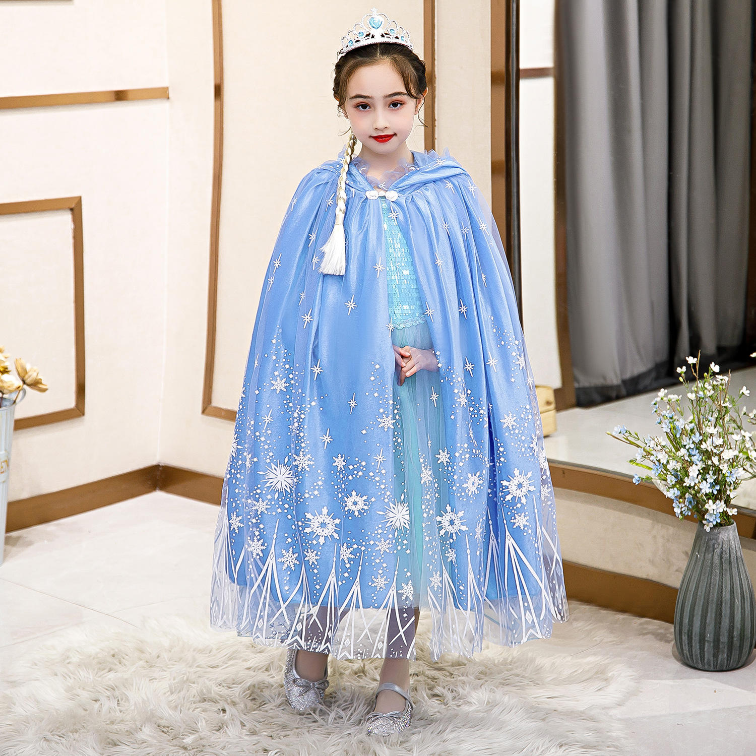 Kids Elsa Princess Cloak Cape Cosplay Costumes Fairy Hooded Cloak For Girls