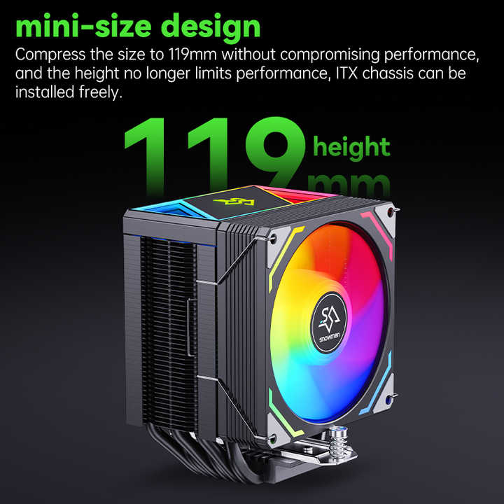 SNOWMAN ARGB 120mm CPU Cooler Heat Pipe Hydraulic Bearing PWM Fan Intel ...