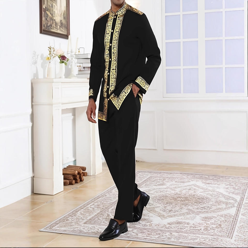 2026 New Muslim American African Men Ethnic Embroidered Breathable ...