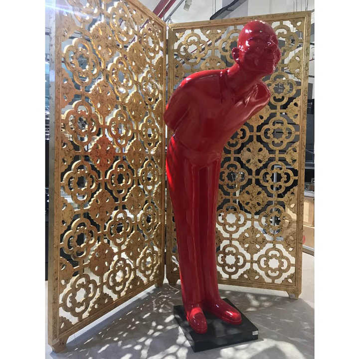 Custom LIfe Size Red Color Bowing Man Fiberglass Statue Large Outdoor ...