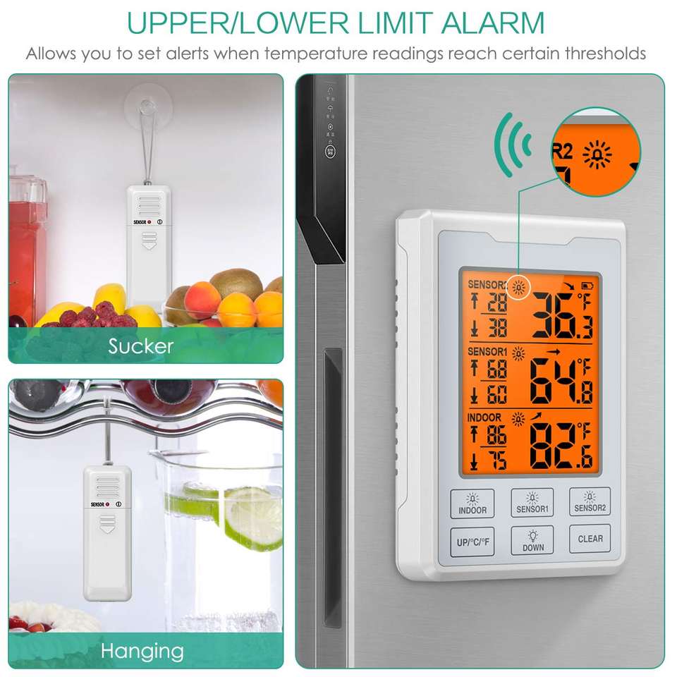 Accurate Indoor Home Wireless Refrigerator Thermometer with Dual ...