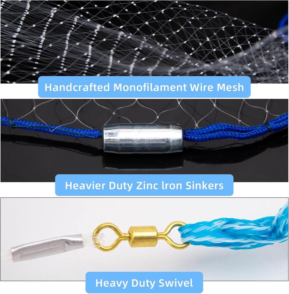 MR Handmade Cast Net Casting Fishing Net for Bait Trap Fish Throw Nets ...