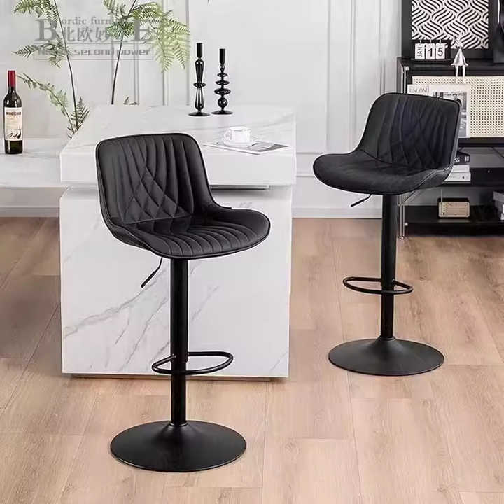 European Luxury Leather Bar Stools Modern Metal for Dining and Living ...