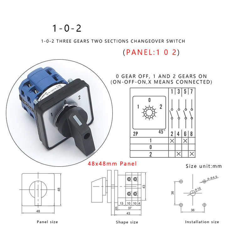 LW26-20 Rotary Switch - 2P Transfer Switch 1-0-2 20A 690V