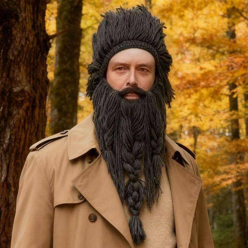 Viking Long-bearded Wig Wool Hat for Winter and Autumn, a Wild Man ...