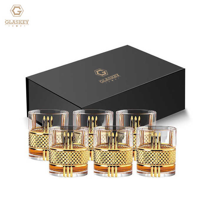 Gold Plated Vodka Brandy Whiskey Glass Set Gift Box