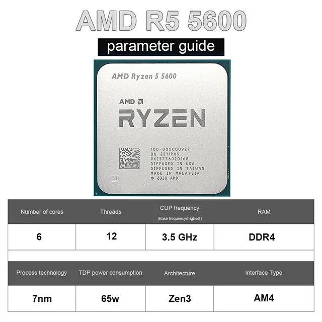 AMD Ryzen 5 5600 - 6 Core 12 Thread Gaming Office CPU