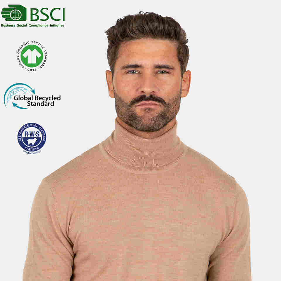 Custom Design Khaki Long Sleeve Turtleneck Long Sleeve 100%Merino Wool ...