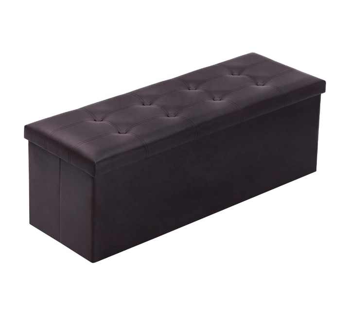 Large Brown Faux Leather Folding Storage Stool Foam Cushion Seat Multi ...