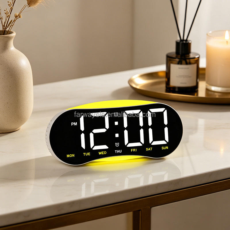 Large Screen LED Wall Clock Simple Wood Grain Clock Atmosphere Lamp ...