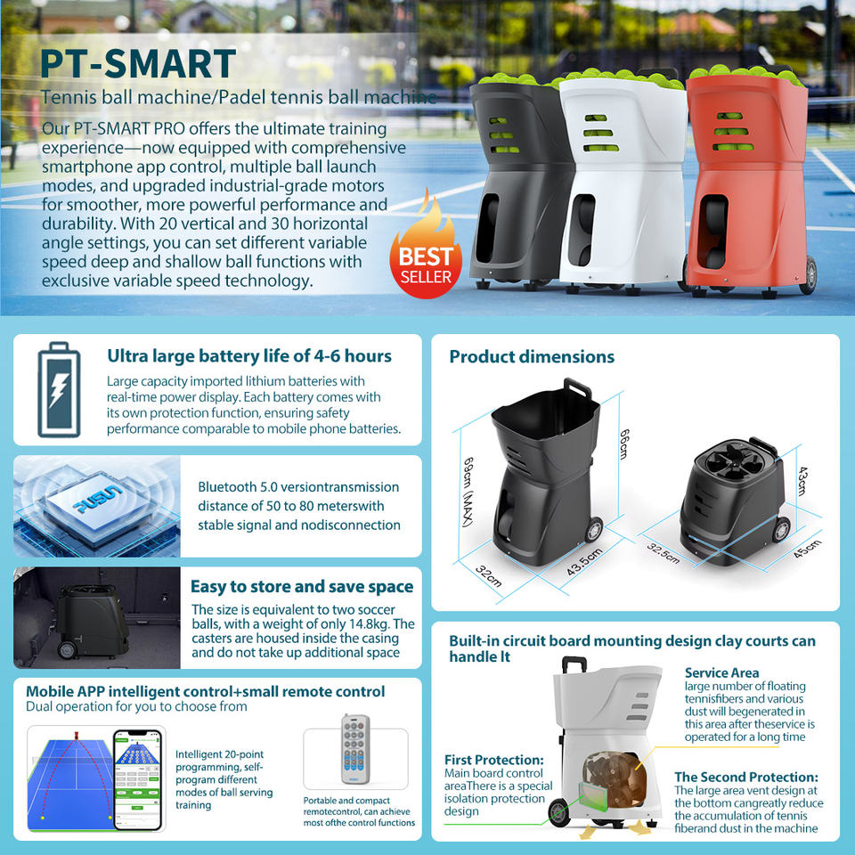 Hot Tennis Ball Machine AI Intelligent Coach APP Control Pusun Padel ...