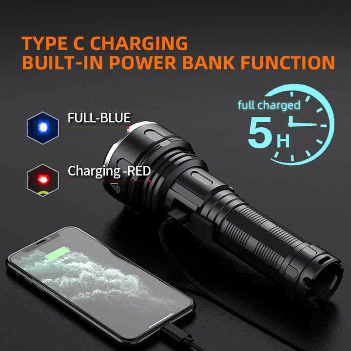 Super Bright 36W LED Flashlight - Long Range & Waterproof