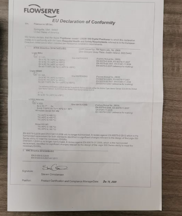 FLOWSERVE Positioner Logix 500 Series Positioner 510si-15-W2DEE-00F0 ...
