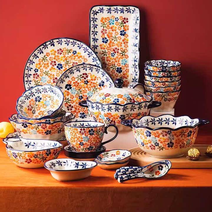 Colorful Flower Shadows Luxury Design Porcelain Dinnerware Set Plates ...