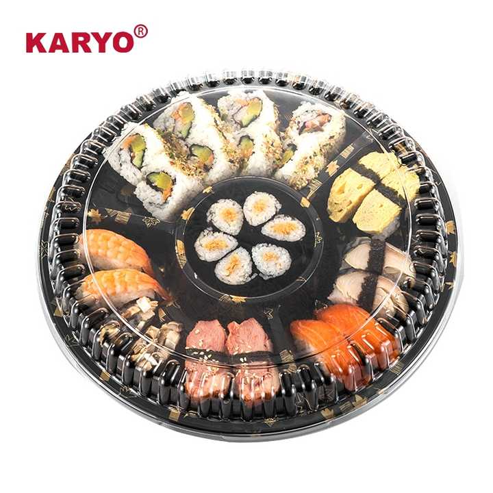 2841 Plastic Round Take Away Japanese Shallow Bottom Sushi Food Tray ...