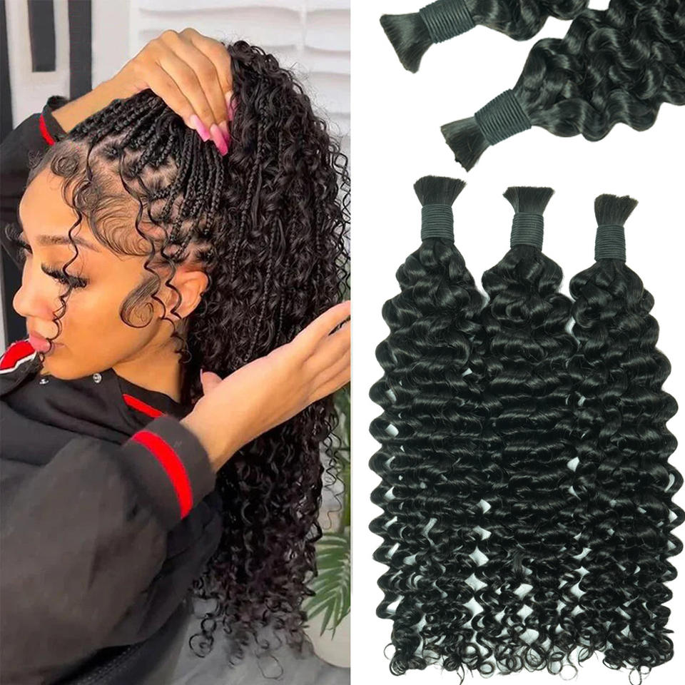 100% Unprocessed Virgin Natural Deep Curly Bulk Braiding Boho Braids ...