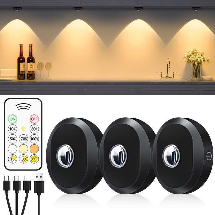 Rechargeable CCT LED Puck Lens Light with Touch & Remote Control