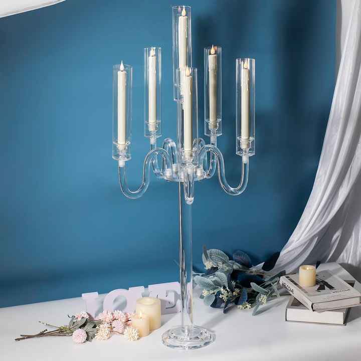 6 Head Acrylic Candle Holder - Elegant Wedding Centerpiece