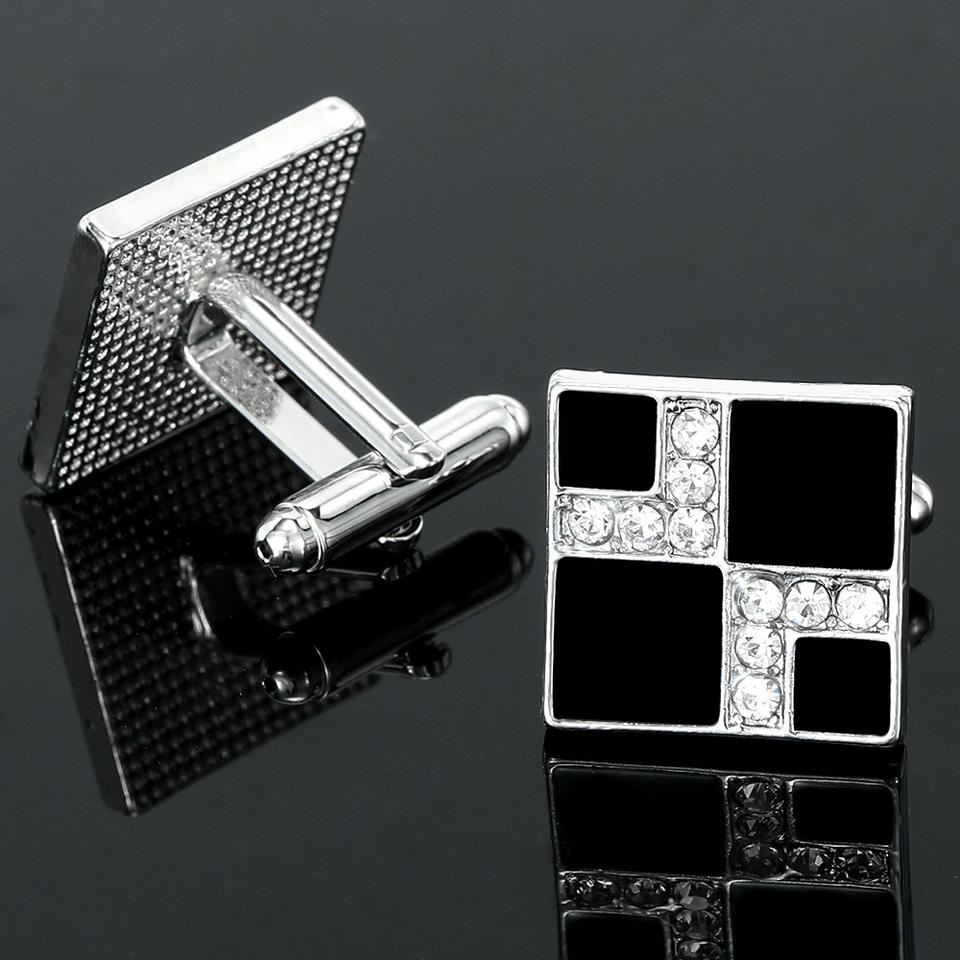 Silver Black Square Metal Alloy Cufflinks for Men Business or Wedding ...